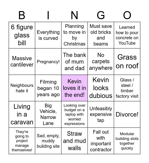 Grand Designs Bingo Card