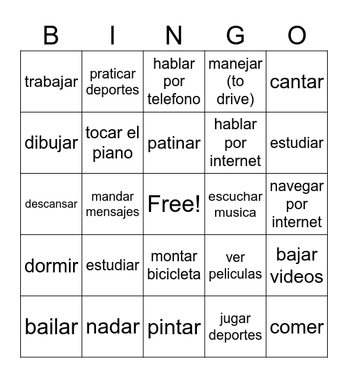 likes Bingo Card