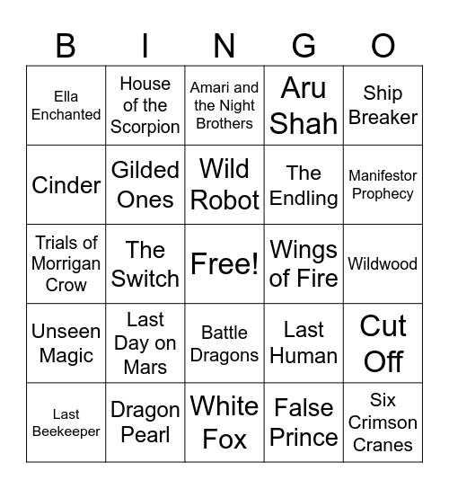 Fantasy, Science Fiction, and Dystopian Bingo Card