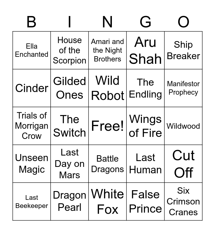 Fantasy, Science Fiction, and Dystopian Bingo Card