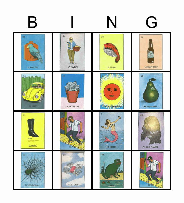 Millennial Lotería Bingo Card