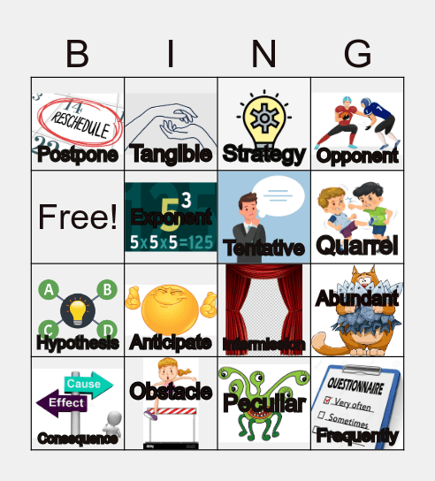 6th Grade Vocab Bingo Card