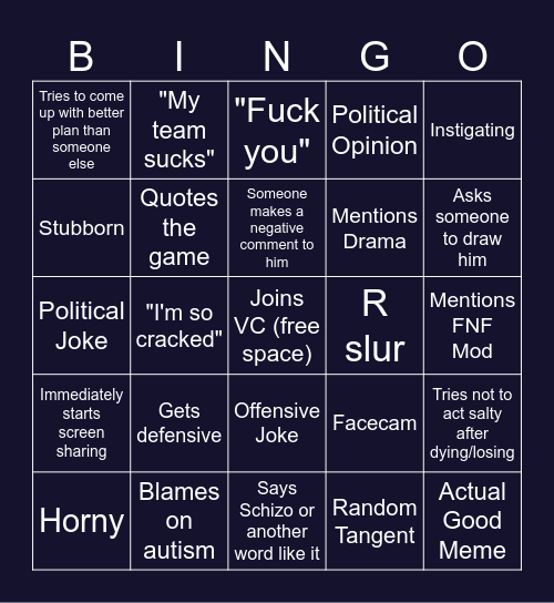 spaz bingo Card