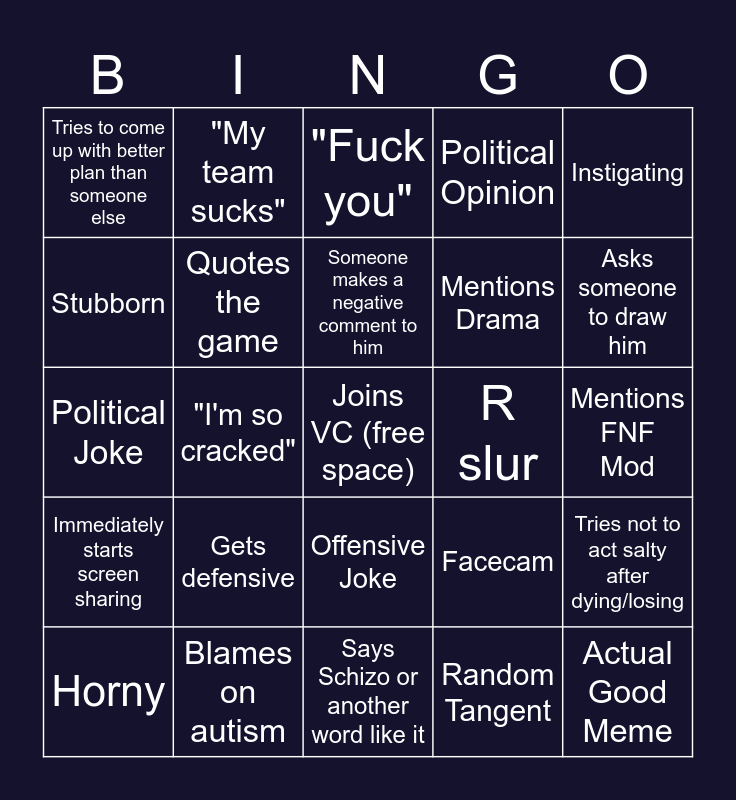 spaz bingo Card