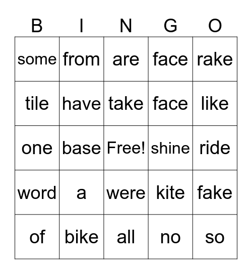 Tricky Words Bingo Card