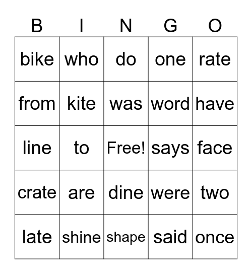 Tricky Words Bingo Card