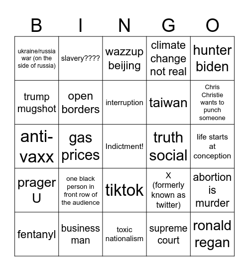 Republican Candidate Bingo Card