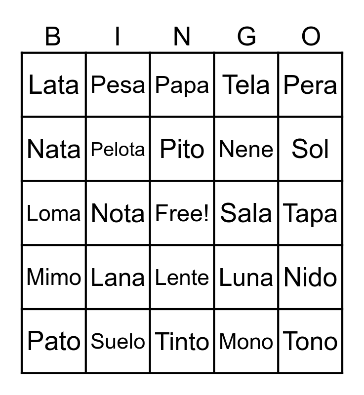 Bingo de Palabras Bingo Card