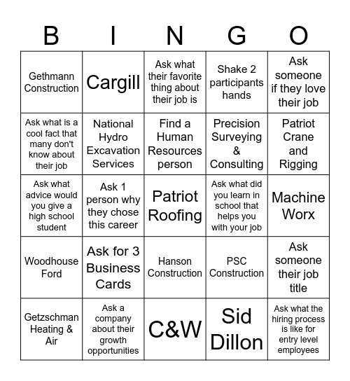 Anbe Events Career Fair Bingo Card