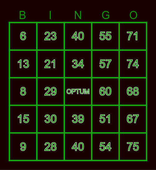 Number Bingo 1-75 Bingo Card
