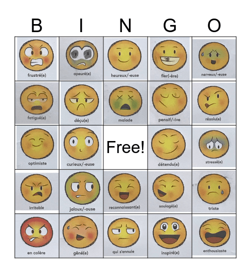 Les emotions Bingo Card