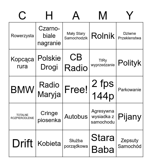 StopCham Bingo Card