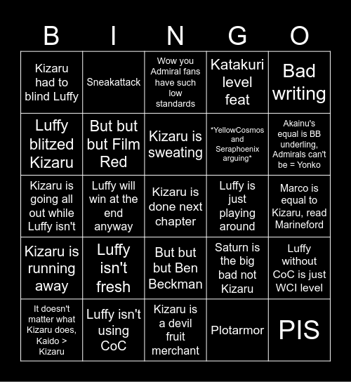 Kizaru Greatness: Yonkoset Excuses Bingo Card