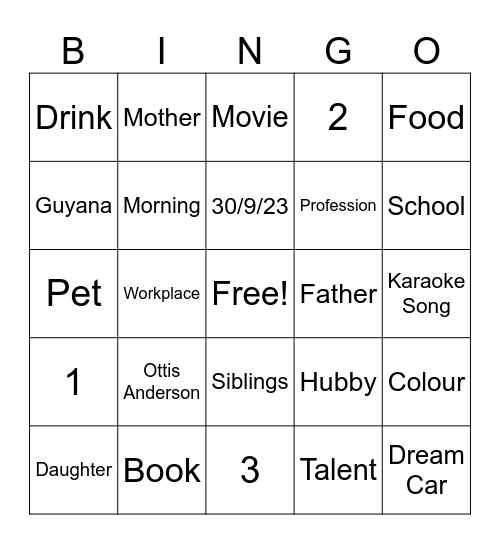 Ottis Bingo Card
