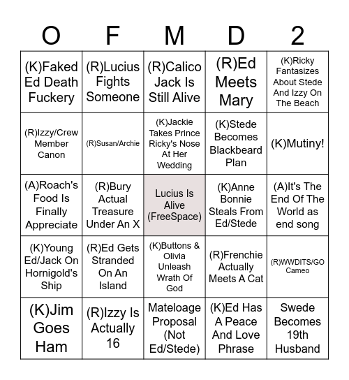 OFMD S2 Predictions Bingo Card