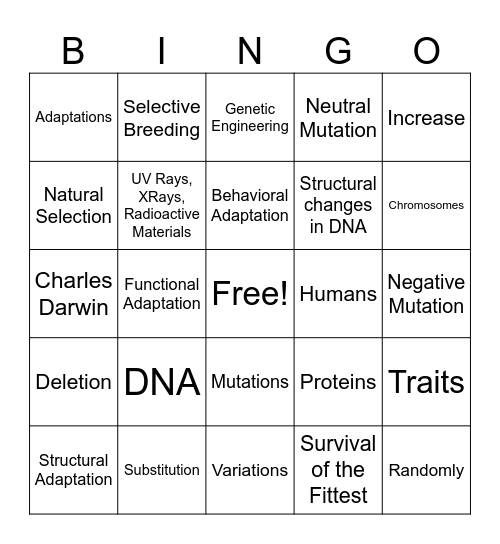 DNA/Natural Selection Bingo Card