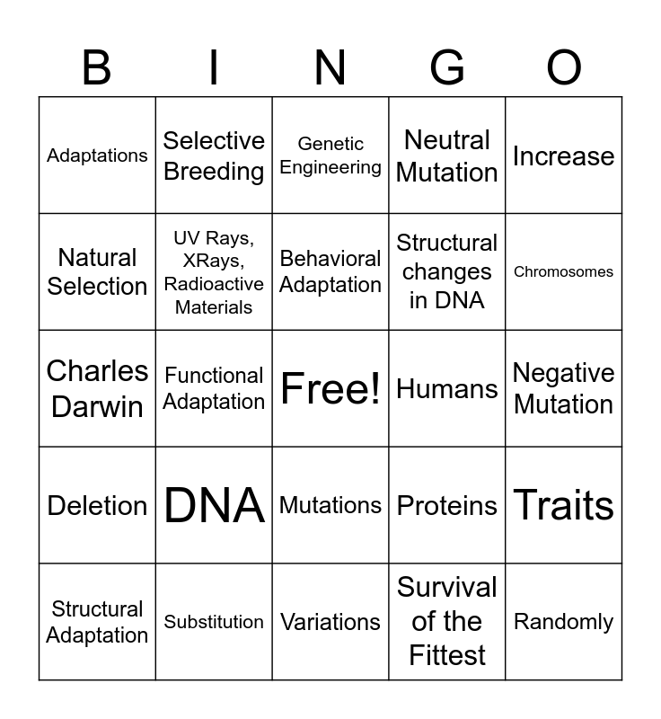 DNA/Natural Selection Bingo Card