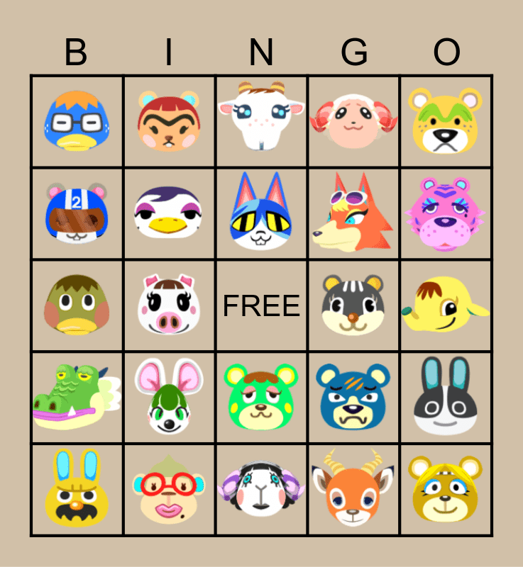 ACNH Villager Hunt Bingo Card