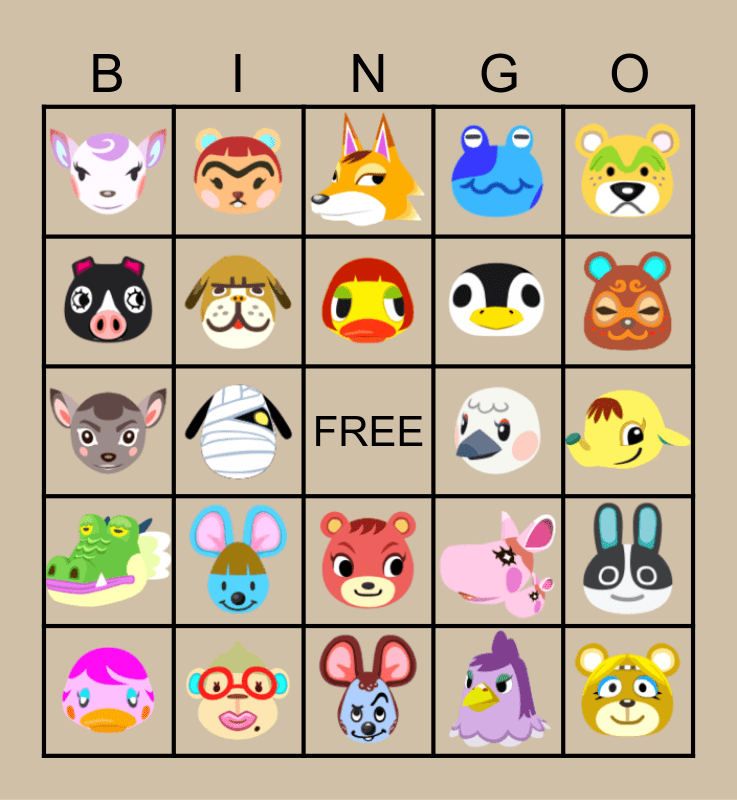 ACNH Villager Hunt Bingo Card