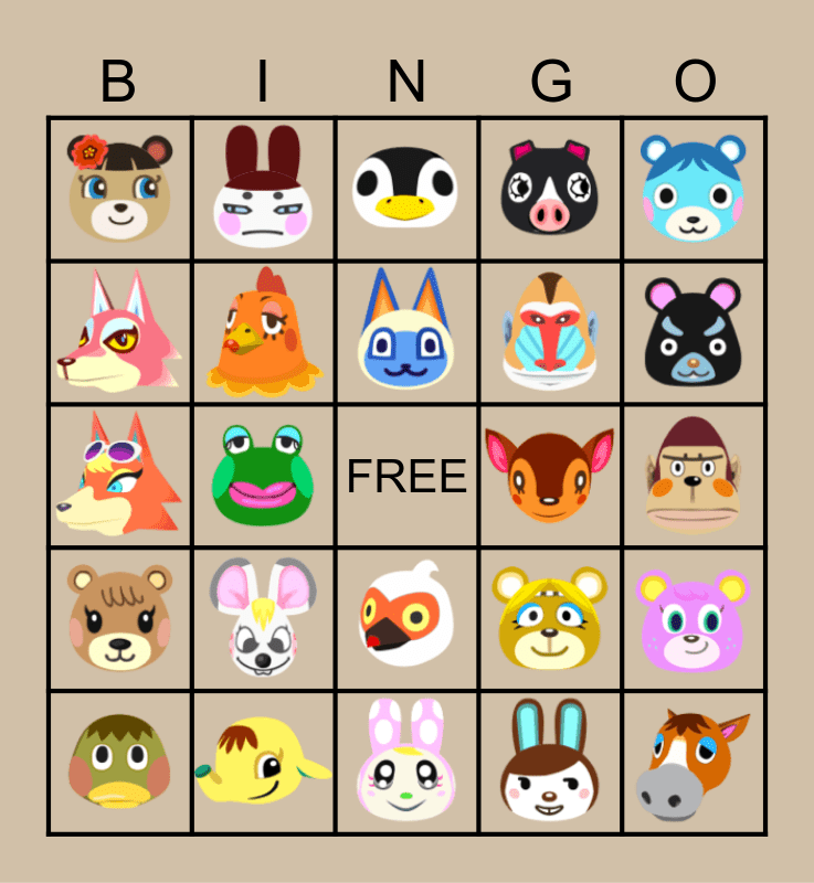 ACNH Villager Hunt Bingo Card