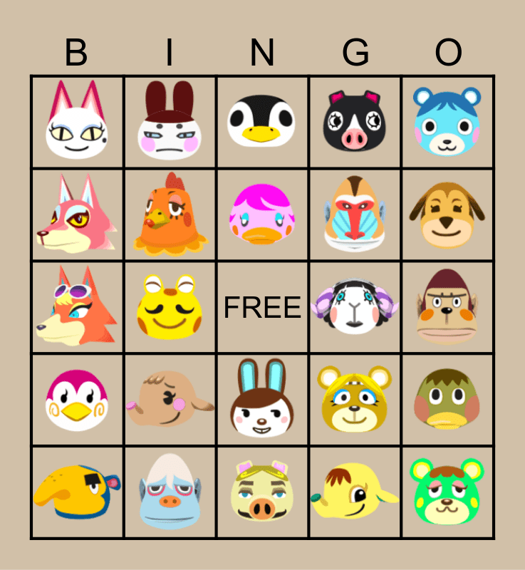 ACNH Villager Hunt Bingo Card