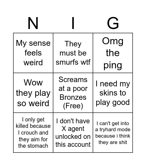 Harun's smurf excuses bingo list Bingo Card