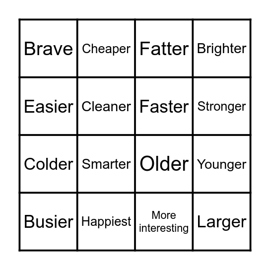 Bingo - Comparative Bingo Card