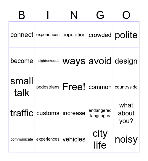 VOCABULARY SECOND TERM Bingo Card
