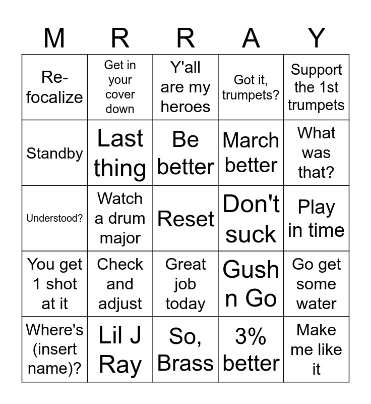 Mr Ray Bingo (Don't tell him.) Every time he says one of these, mark it ...