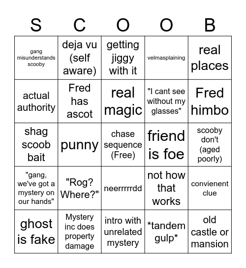 scooby doo Bingo Card