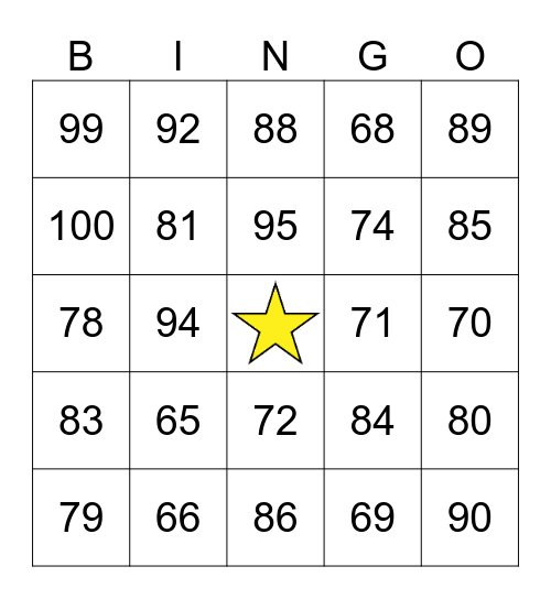 Bingo des nombres 60 à 100 Bingo Card