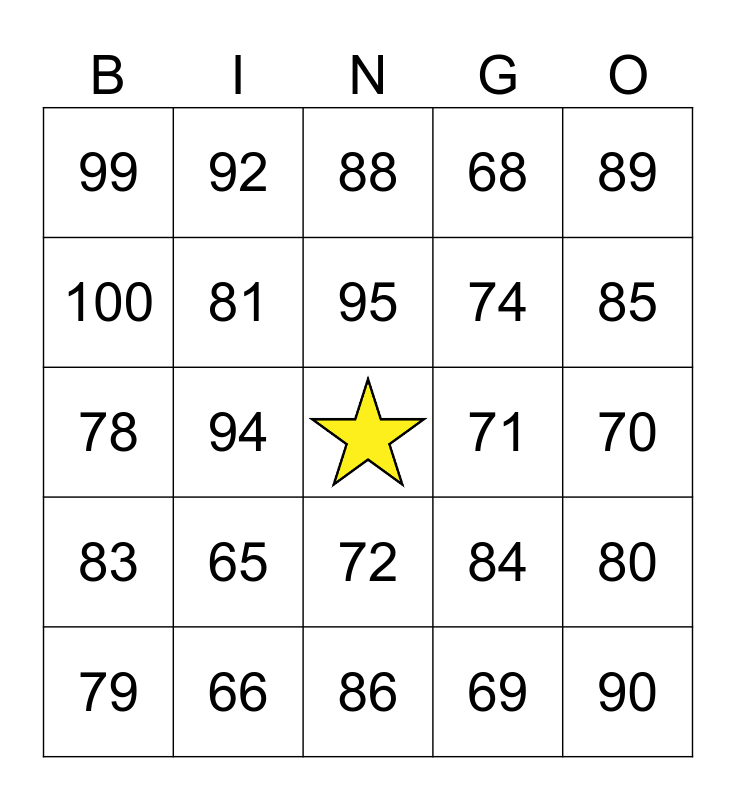 Bingo des nombres 60 à 100 Bingo Card