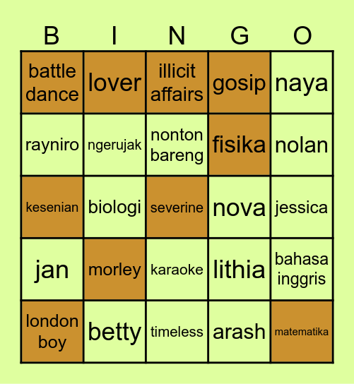 crazy bingo sama pacarku :3 Bingo Card