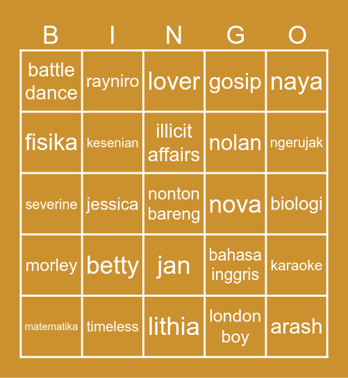 crazy bingo sama pacarku :3 Bingo Card