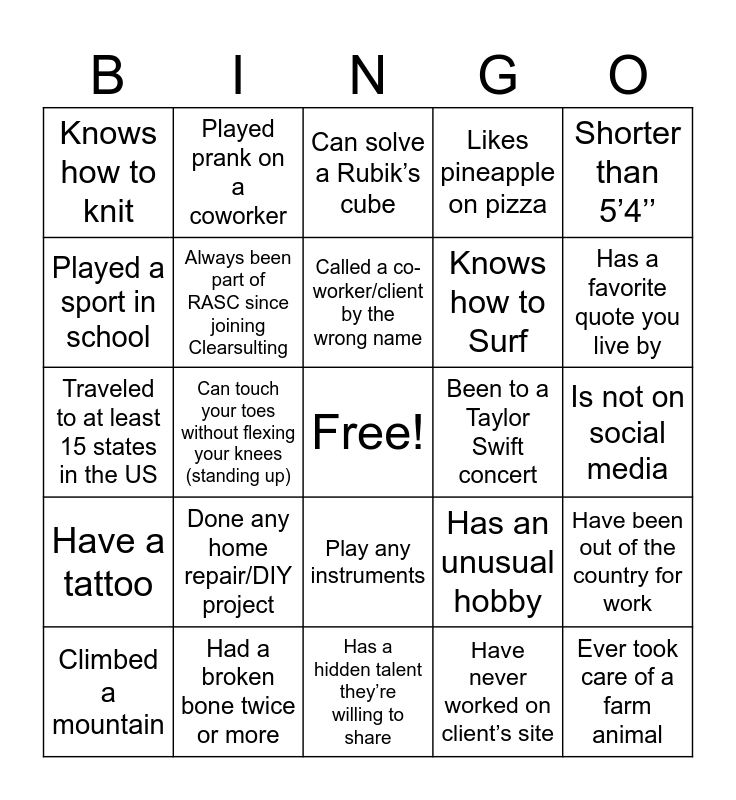 All Hands: RA SOCIAL Bingo Card