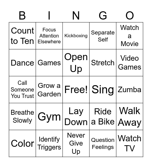 Stress Management and Coping Skills Bingo Card
