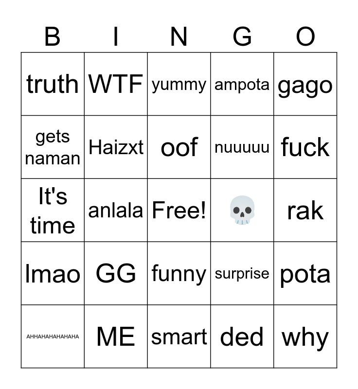 Bincent's Reaction Bingo Card