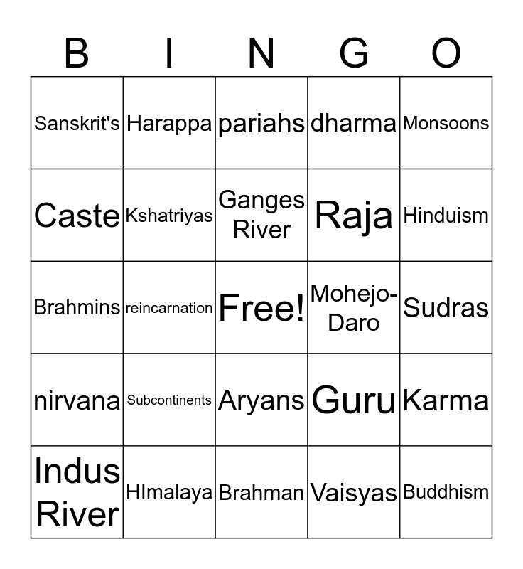 India's First Civilization Bingo Card
