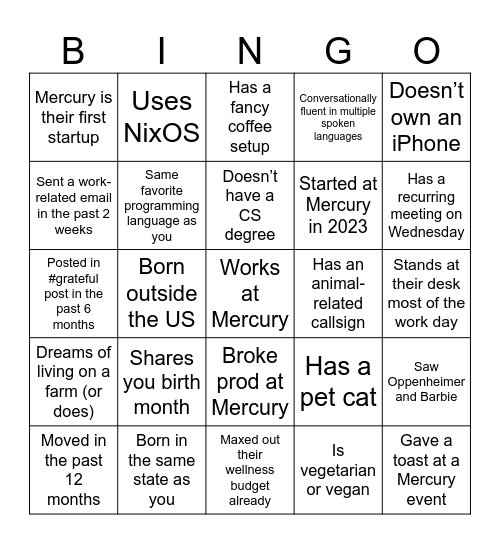 Find someone who matches each square in any row/diagonal/column. You ...