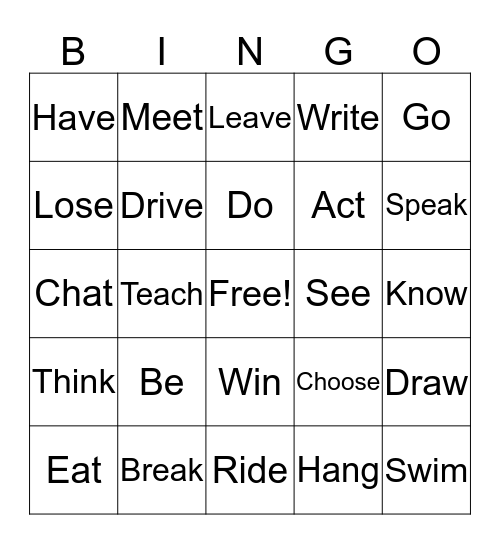 Present perfect Bingo Card