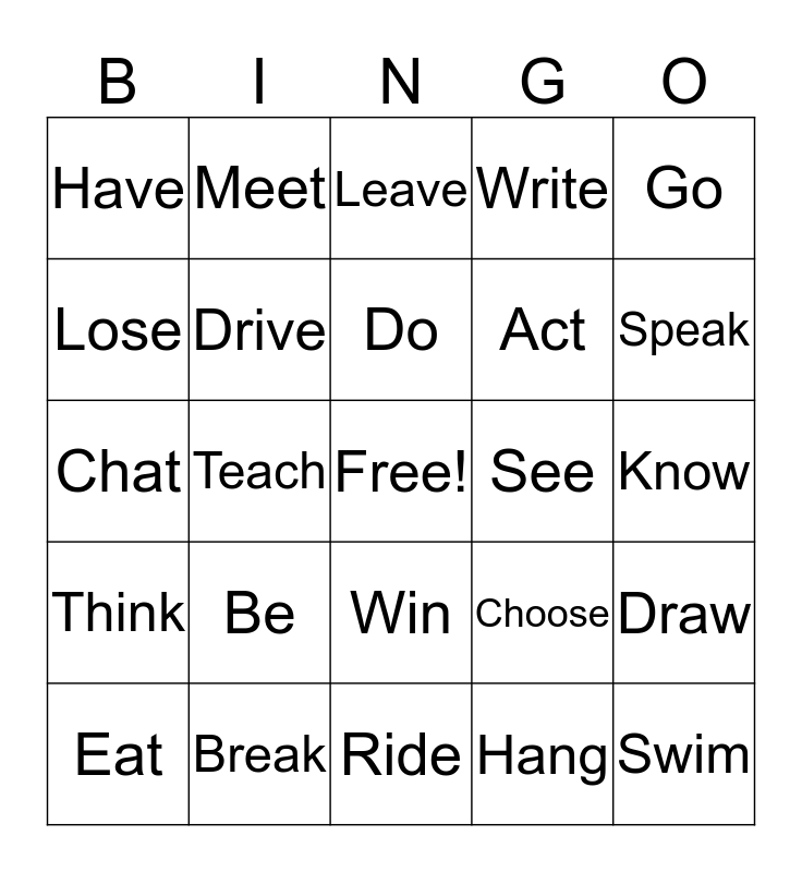 Present perfect Bingo Card