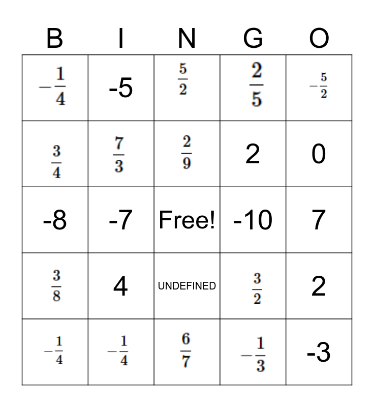 SLOPE BINGO!! Bingo Card