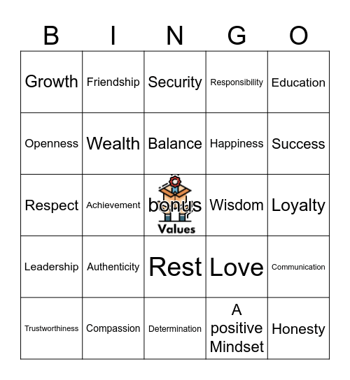 Values Bingo Card