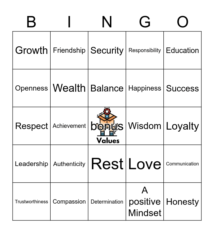 Values Bingo Card