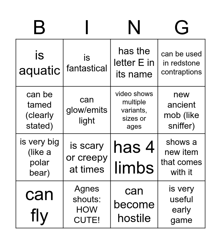 Minecraft Mob Vote 2023 BINGO CARD Bingo Card