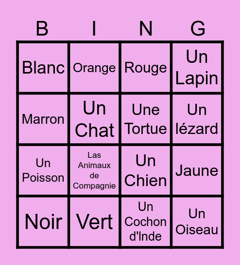 Color and Animal French Bingo Card