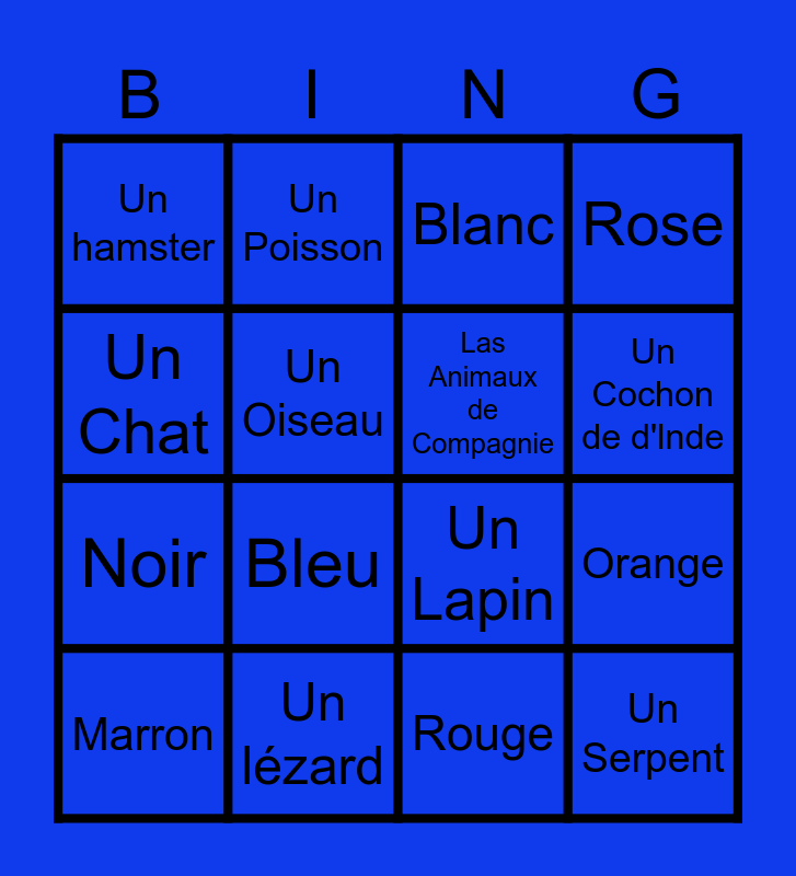 Color and Animal French Bingo Card