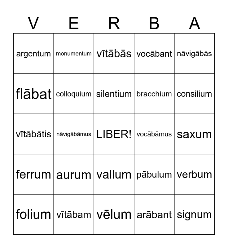 Intermediate Latin Set 7 Bingo Card