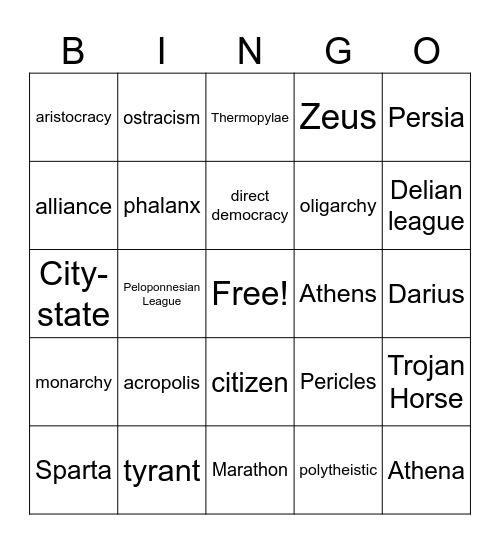 Ancient Greece Bingo Card