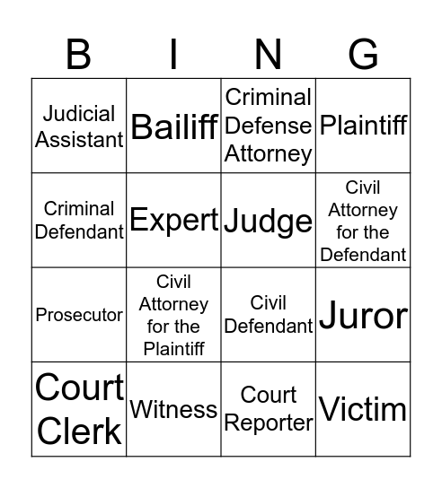 Courtroom Bingo Card